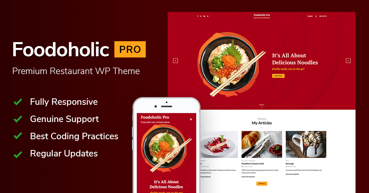 Foodoholic Pro is a Premium WordPress theme for restaurants