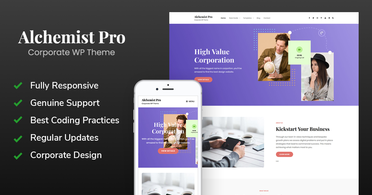 Alchemist Pro is a premium multipurpose corporate WordPress theme