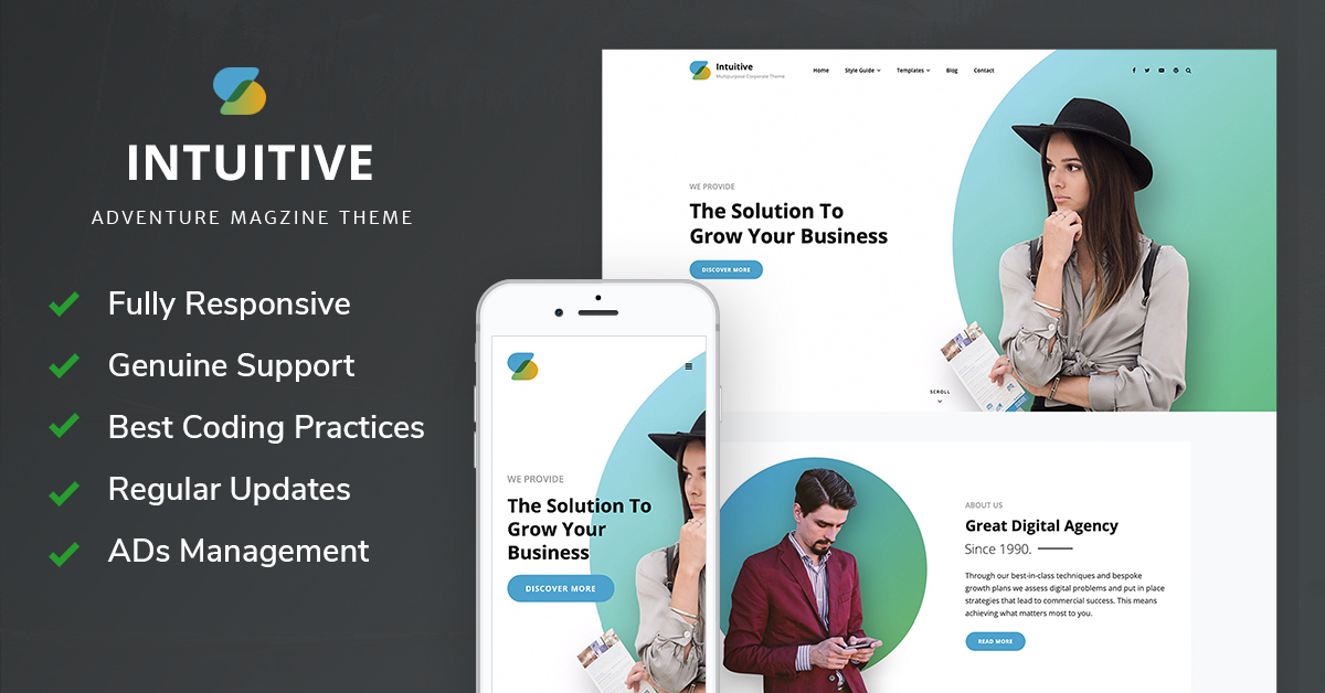 Intuitive is a clean and responsive Free Corporate WordPress Theme