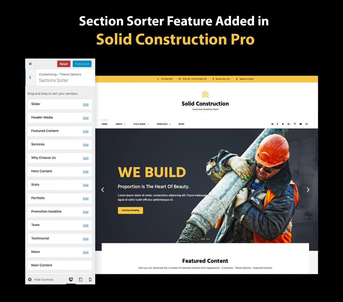 Sections Sorter Feature Added in Solid Construction Pro - Catch Themes