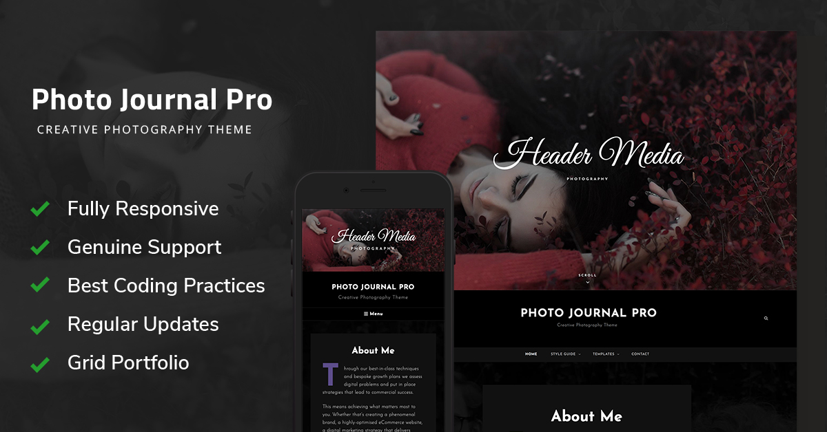 Photo Journal Pro is a premium photography WordPress theme
