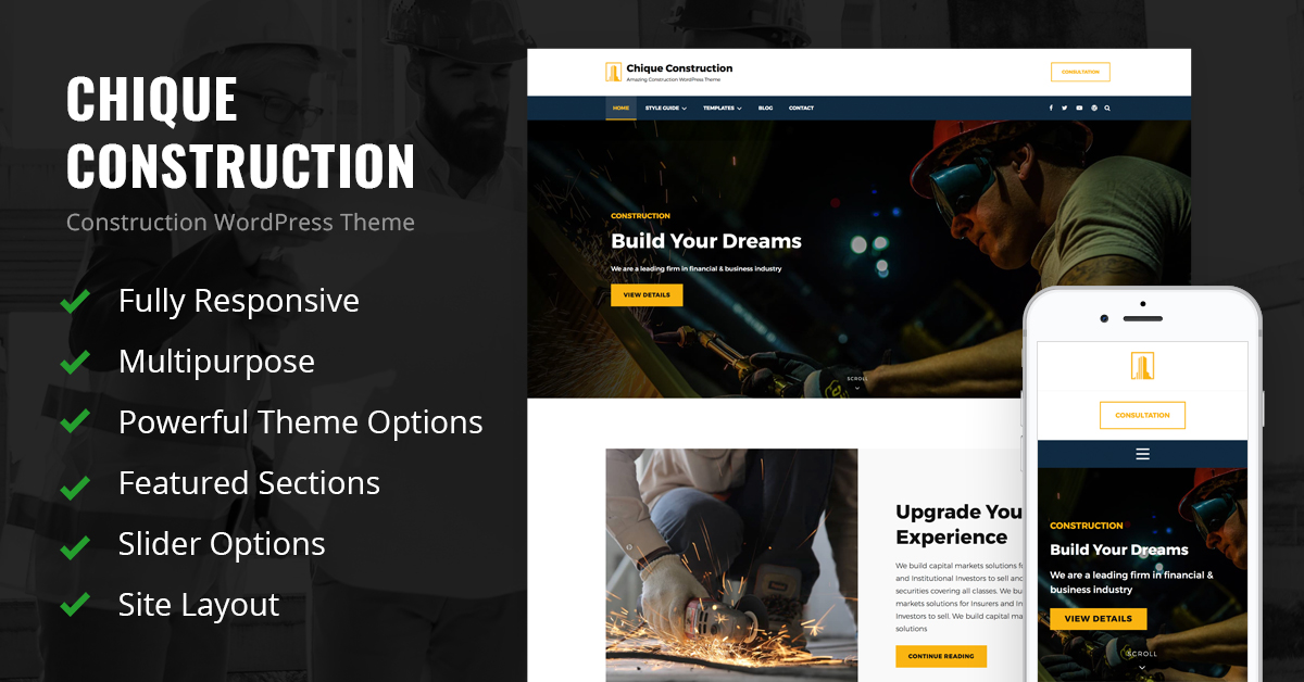Chique Construction – A Free Responsive Construction WordPress Theme