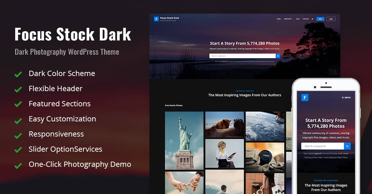 Focus Stock Dark – A Free Dark Photography WordPress Theme - Catch Themes