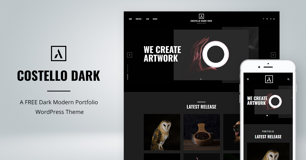Costello Dark – A FREE Modern Dark Portfolio WordPress Theme