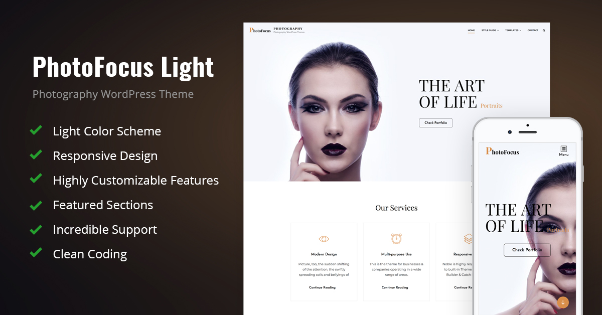 PhotoFocus Light is a free Photography WordPress theme